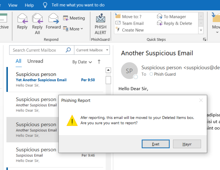 Phish Alert / Report Outlook Eklentisini ücretsiz olarak kullanın